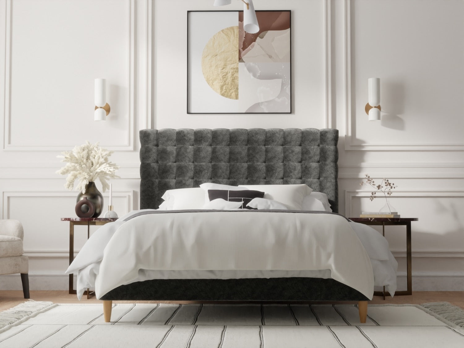 The Darling Bed – Stylish Upholstered Bed with Cube Effect Stitch ...
